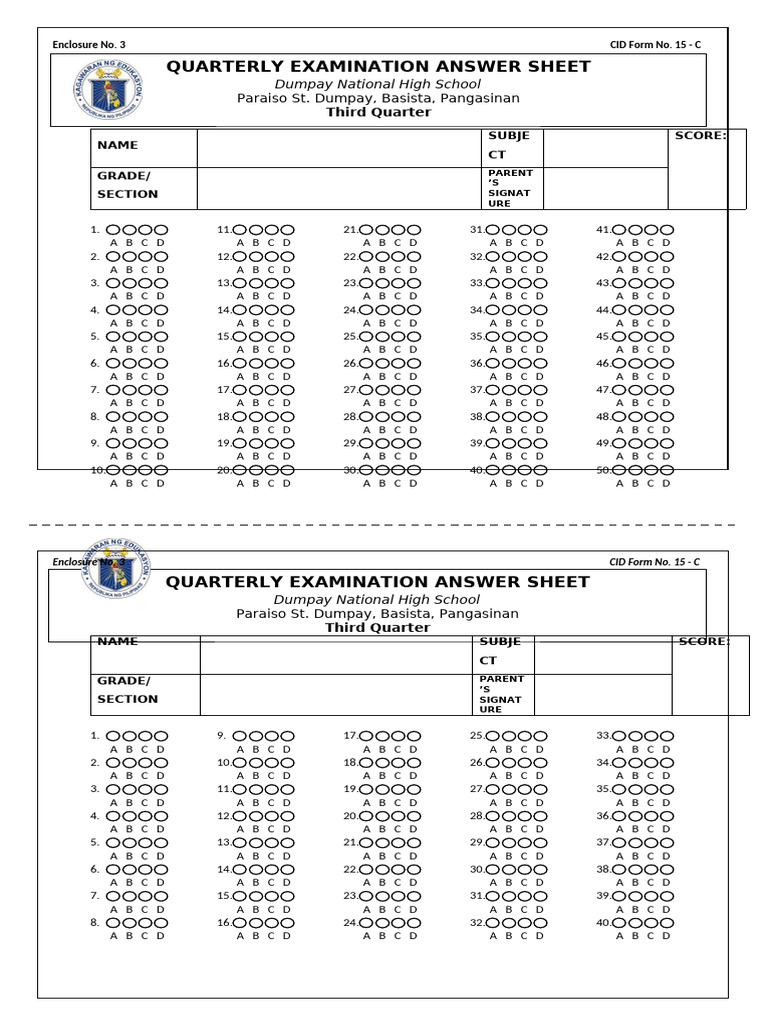 Answer Sheets 35 40 50 Items | PDF