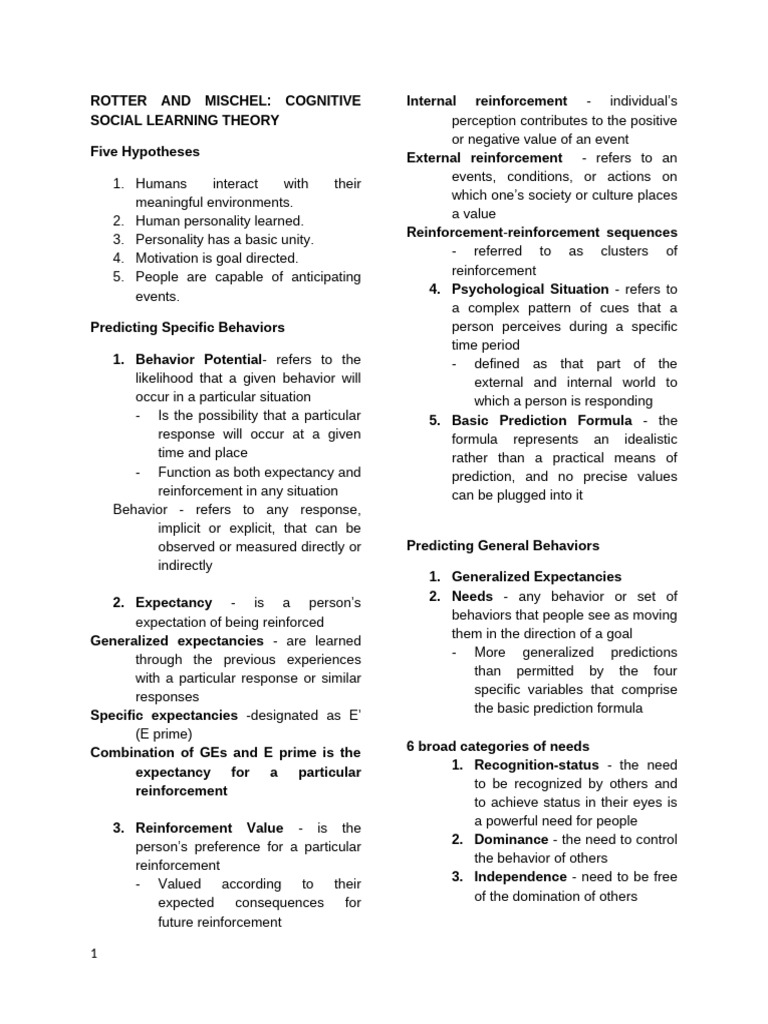 17 Rotter and Mischel | PDF | Reinforcement | Affect (Psychology)