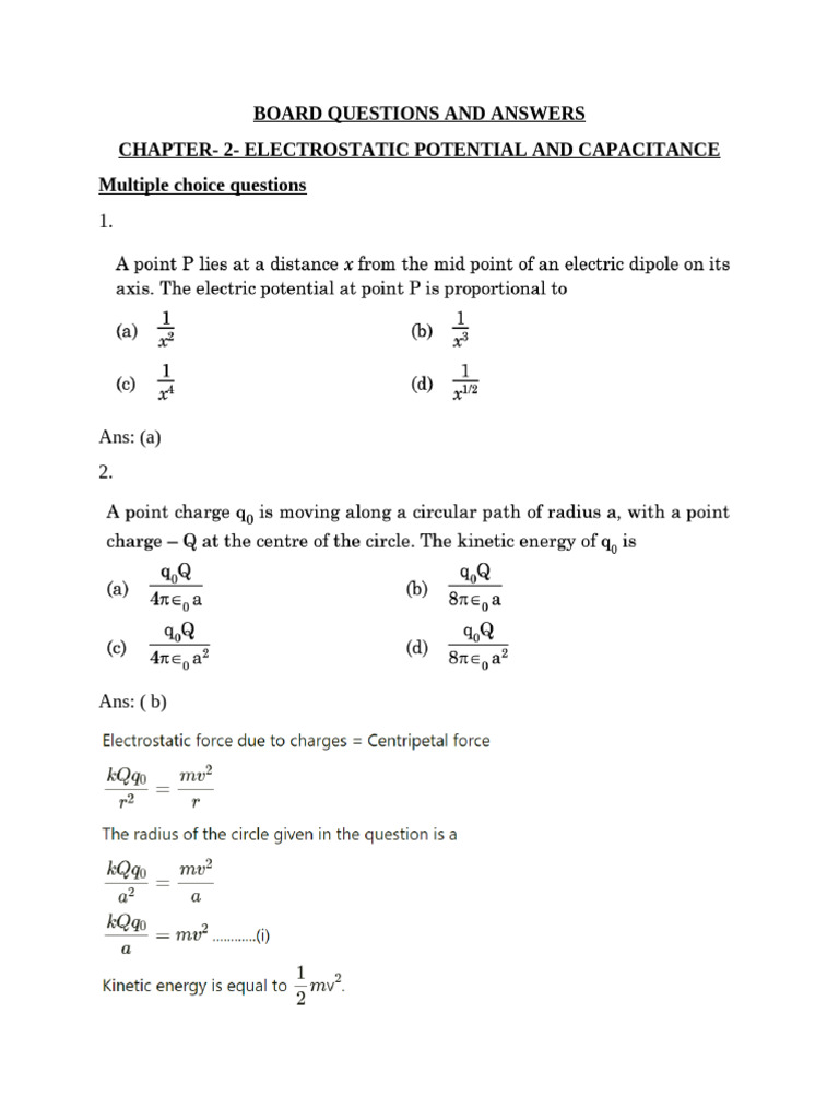 Electrostatic Potential & Capacitance Q&A | PDF | Capacitance | Capacitor