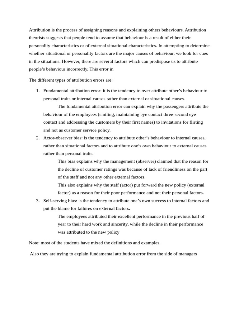 Attribution Is The Process of Assigning Reasons and Explaining Others ...