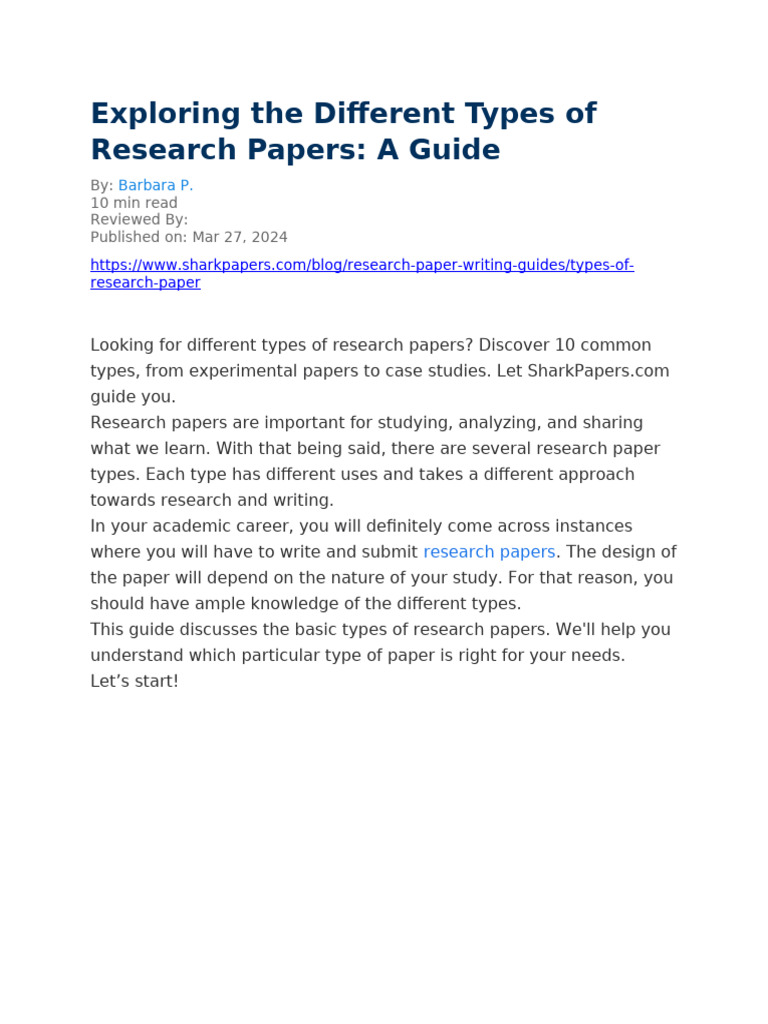 Exploring the Different Types of Research Papers | PDF | Survey ...