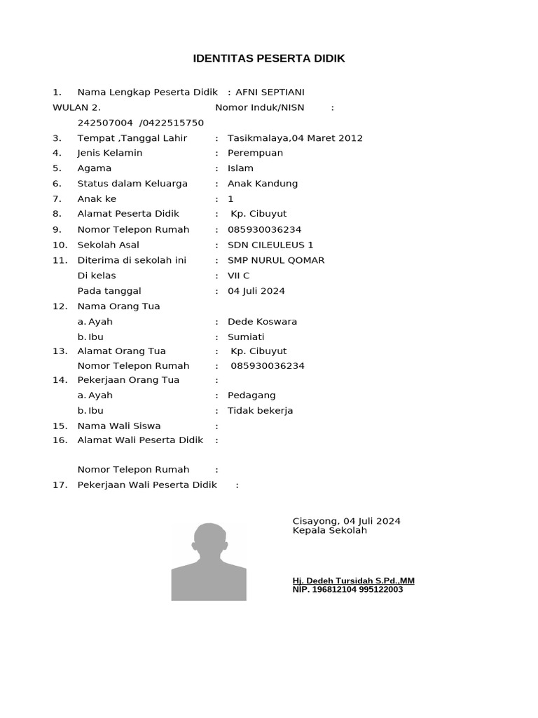 IDENTITAS PESERTA DIDIK.7cdocx | PDF