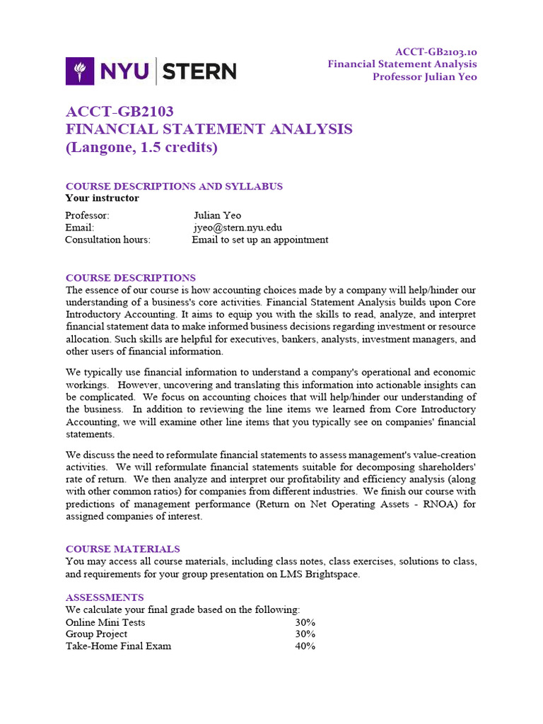 FSA Langone in Person Syllabus | PDF | Turnitin | Accessibility