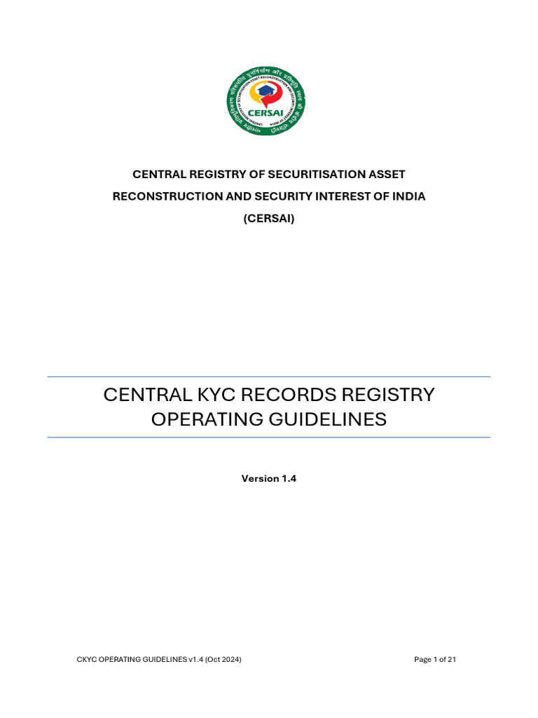 CKYC Operating Guidelines v1.4 Overview | PDF
