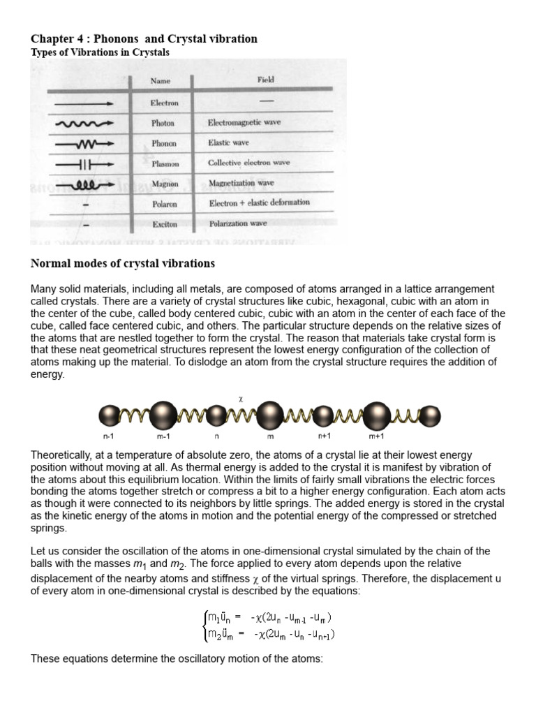 Chapter 4 _ Phonons and Crystal vibration | PDF | Phonon | Oscillation