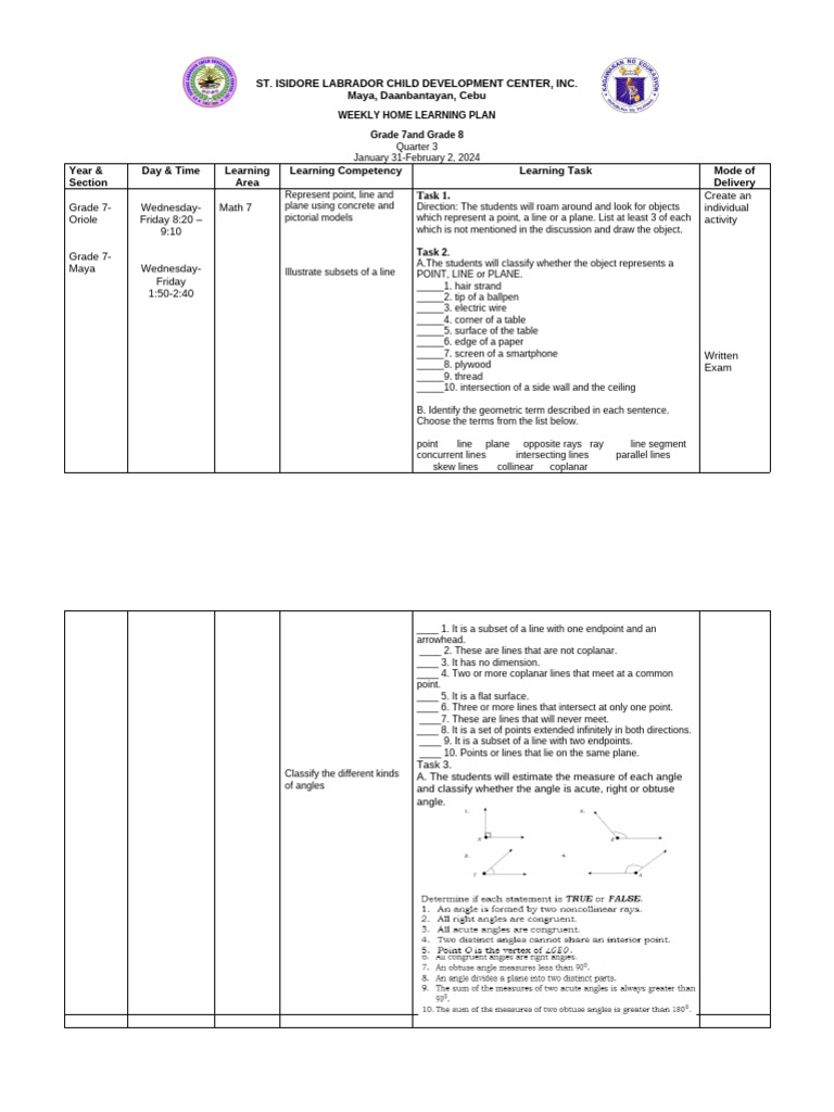 Weekly Home Learning Plan JHS Week 1 Final | PDF | Axiom | Mathematical ...