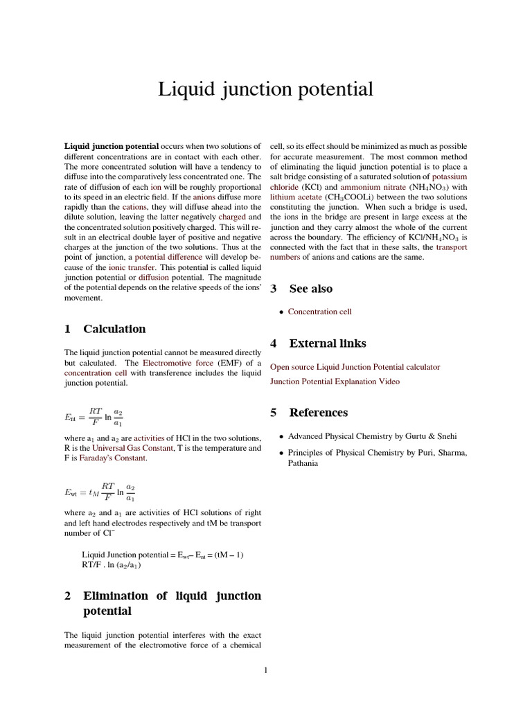 Liquid Junction Potential | PDF | Physical Chemistry | Chemical Substances