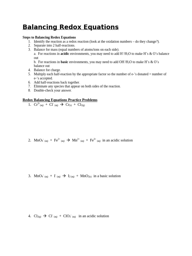 Redox Balancing WS | PDF