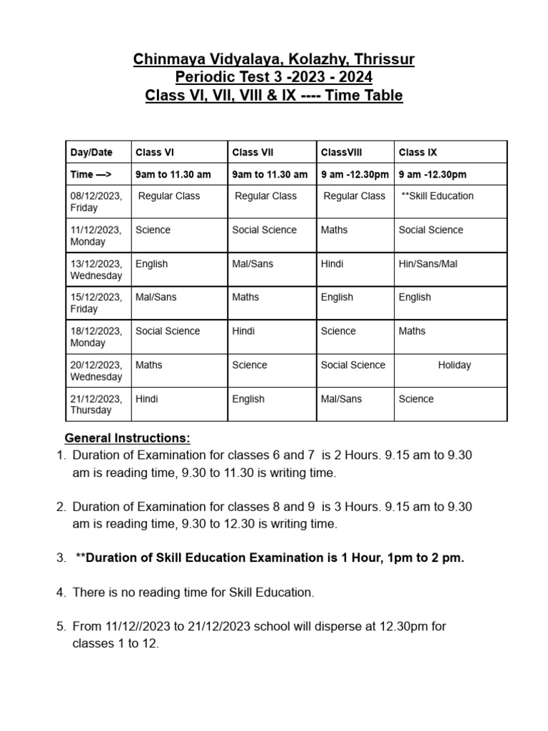 6 to 9 PT3 TimeTable 2023_2024.Docx | PDF