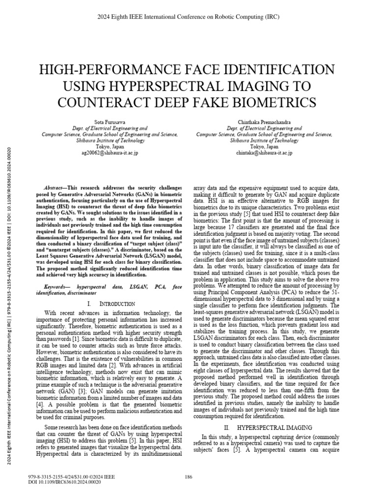 High-Performance Face Identification Using Hyperspectral Imaging To ...
