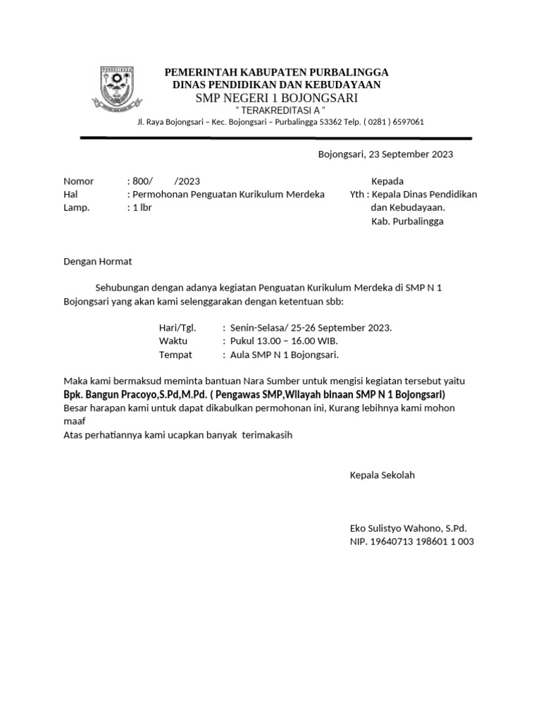 surat IHT Penguatan kurikulum | PDF