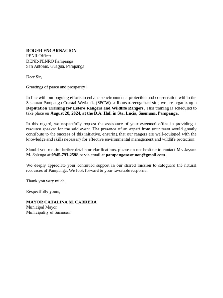 Sasmuan Request Letter To DENR PENRO Pampanga | PDF
