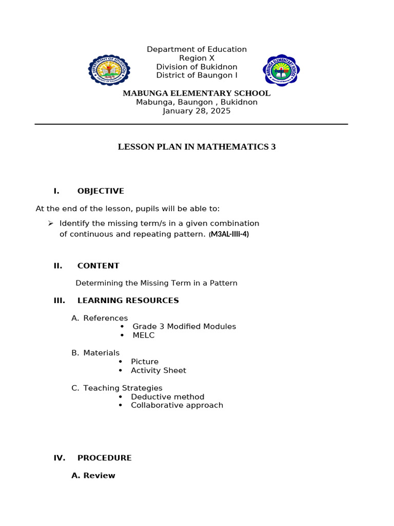 4th lp MATH | PDF | Lesson Plan | Behavior Modification