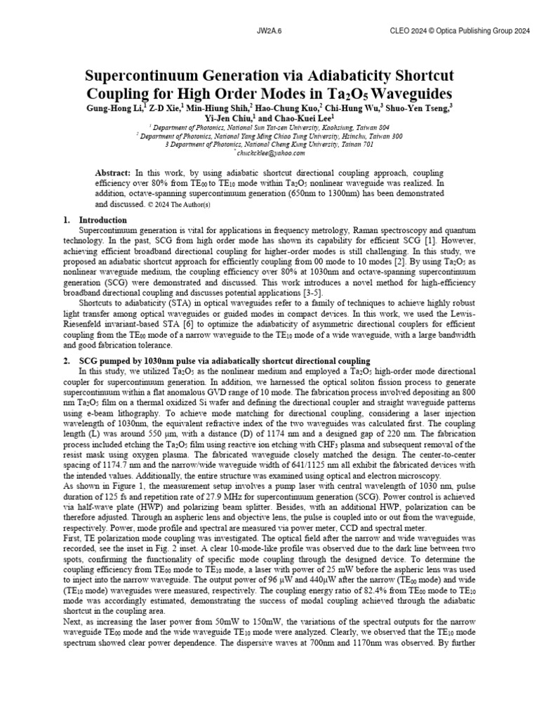Supercontinuum Generation Via Adiabaticity Shortcut Coupling For High Order Modes in Ta2O5 ...