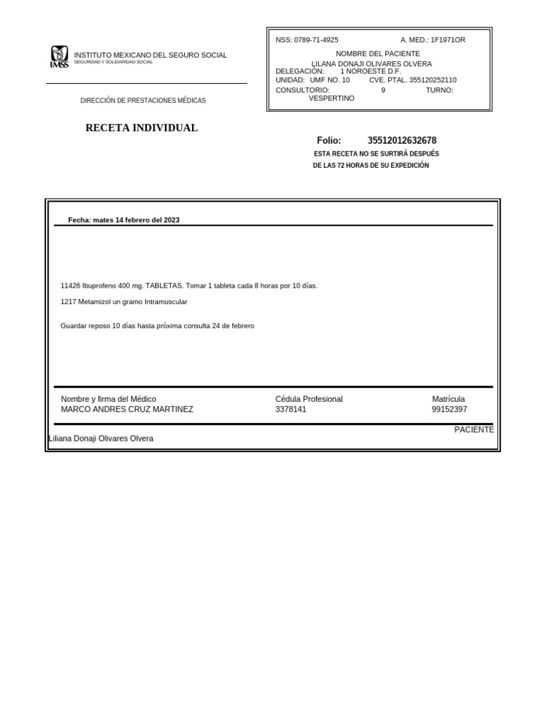 Justificante Medico IMSS Editable 2022 | PDF