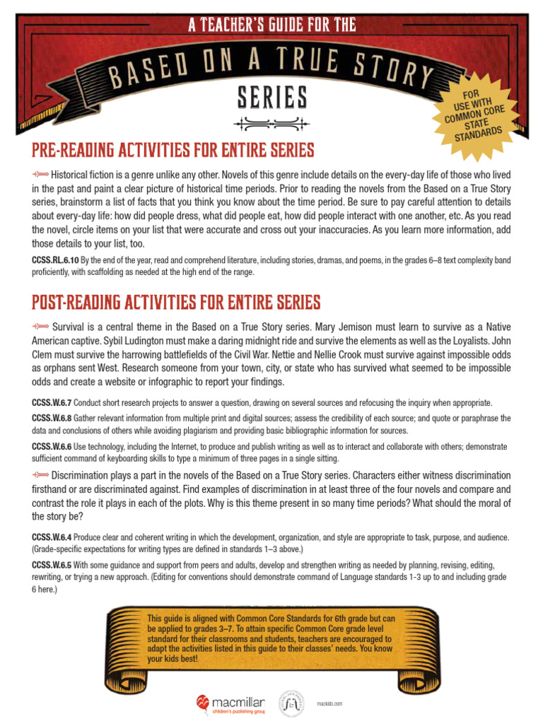 Based On A True Story Series Common Core Guide | PDF | Narrative | Narration