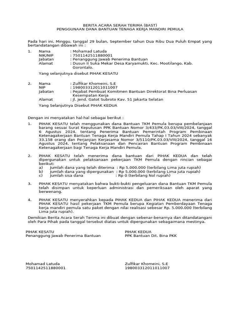 Format Bast TKM Pemula Tahun 2024 | PDF