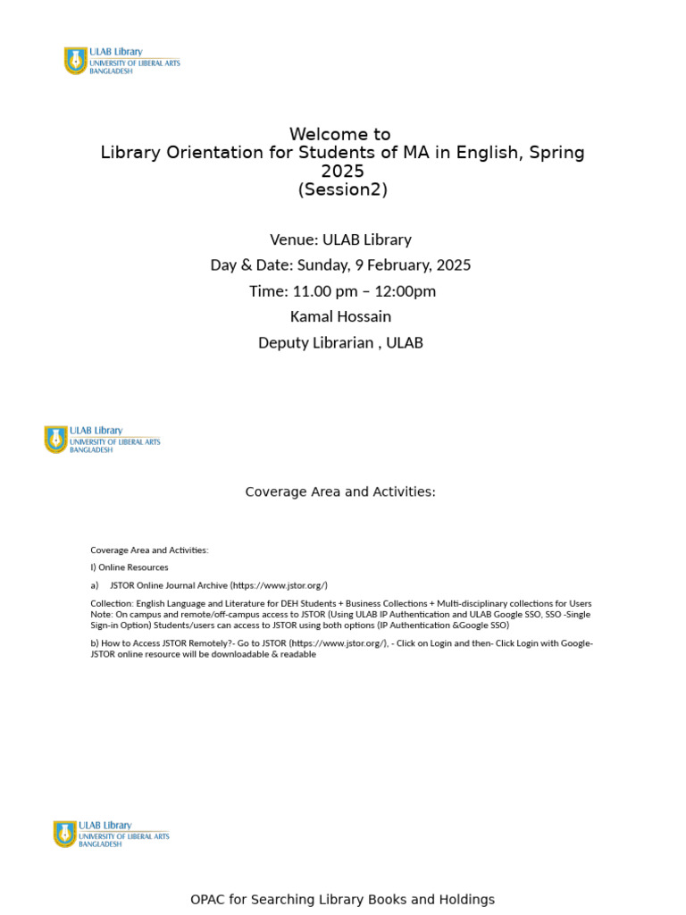 Library Orientation For MA in English Students - Spring 2025 ...