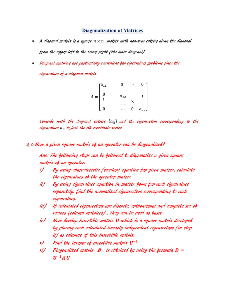 Lec# 7diagonalization of Matrices | PDF | Eigenvalues And Eigenvectors | Matrix (Mathematics)