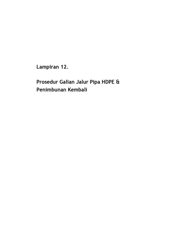Lampiran 12. Prosedur Galian Jalur Pipa HDPE & Penimbunan Kembali | PDF