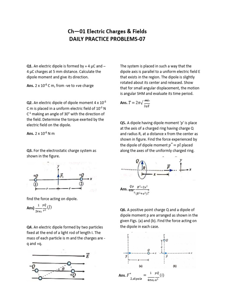 Electric Charges & Fields-DPP 07 (Of Lect-10) | PDF | Rotation | Dipole