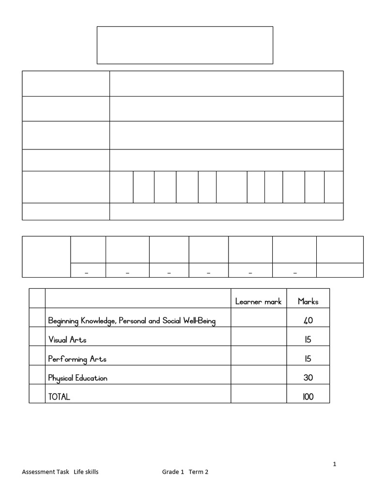 Grade 1 Life Skills Assessment Term 2 | PDF