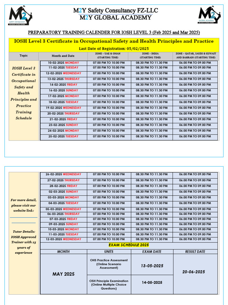 IOSH LEVEL 3 TRAINING SCHEDULE FEB - MAR 2025 | PDF | Educational Assessment And Evaluation ...