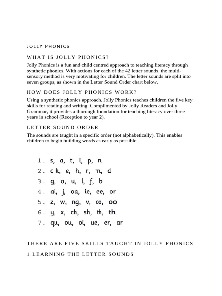 Jolly Phonics Overview and Sound Order | PDF | Phonics | Learning