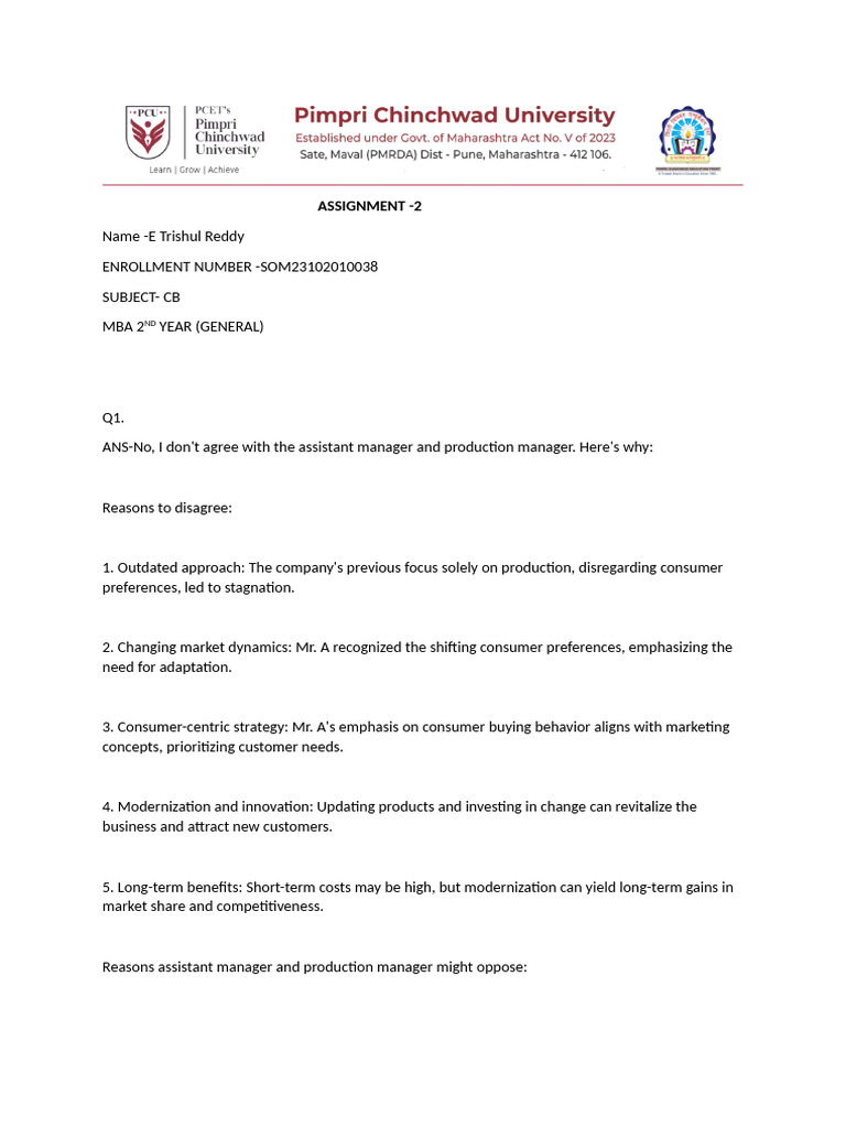 E Trishul Reddy CB Assingment 2 | PDF | Marketing | Pricing