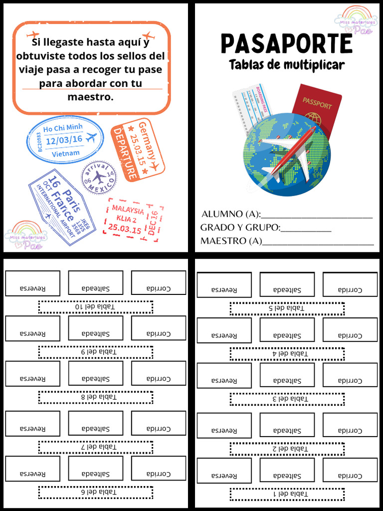 Pasaporte de Tablas de Multiplicar | PDF