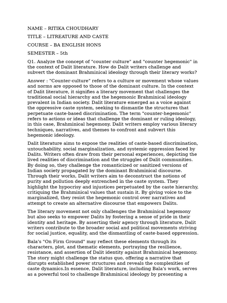 Lit and Caste Assignment Final | PDF | Dalit | Caste