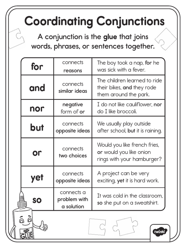 BW First Grade Coordinating Conjunctions Poster (1) | PDF