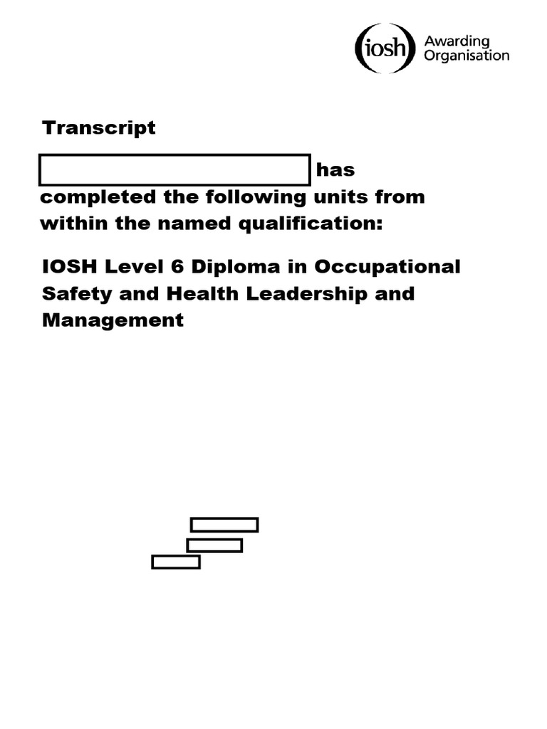 IOSH AO LEVEL 6 TRANSCRIPT SAMPLE | PDF