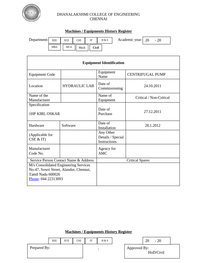 Hydraulic Lab Equipment Register | PDF | Software | Engineering