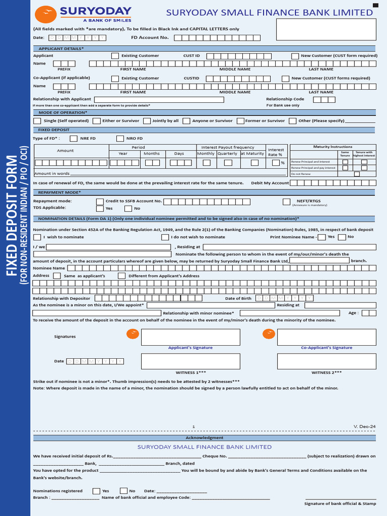 NRI_Fixed_Deposit_Form_Dec24_5f2ab35e3e | PDF | Banks | Deposit Account