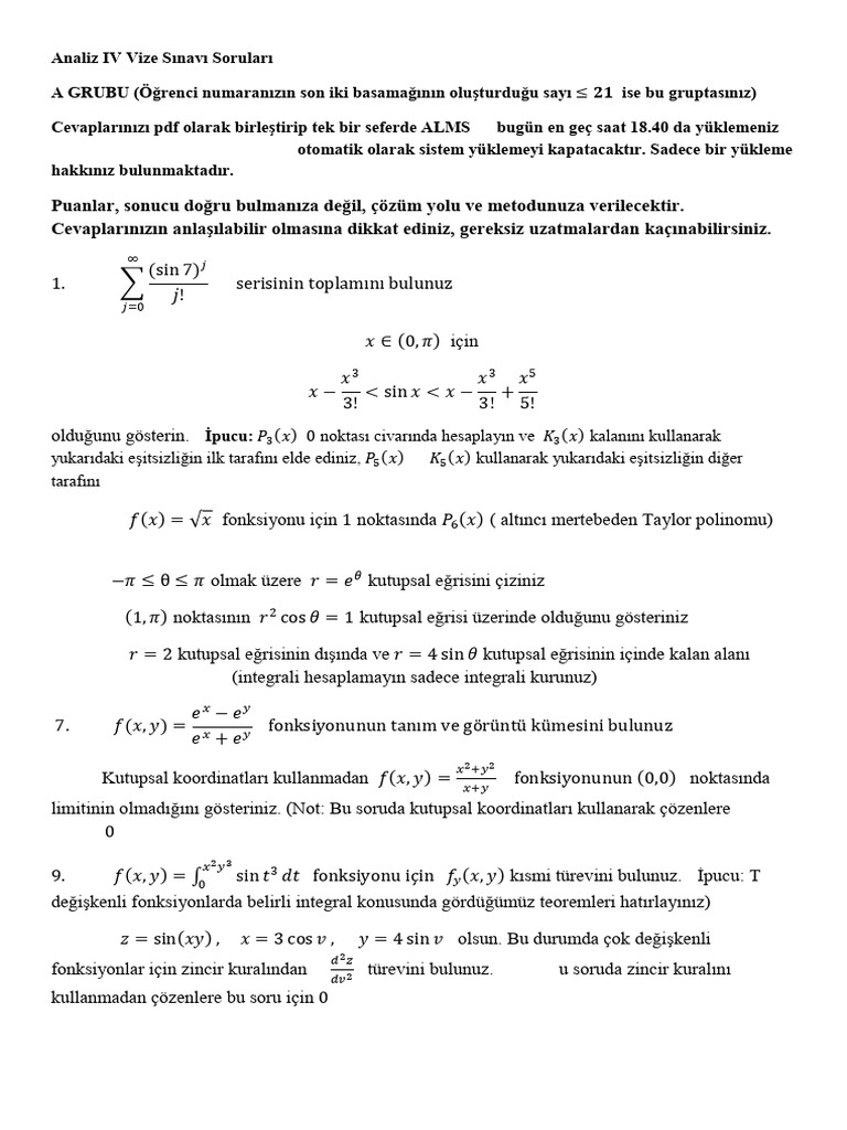 Analiz IV Vize Sinav Sorulari | PDF
