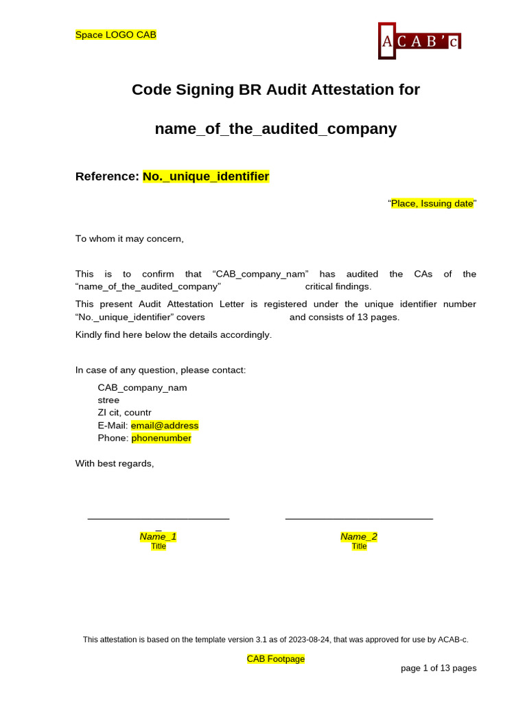 CAB-Forum AAL Template CS-BR Audit E V3.3 | PDF