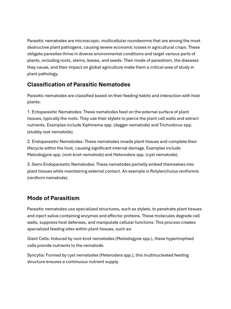 Parasitic Nematodes and Their Diseases | PDF | Nematode | Parasitism