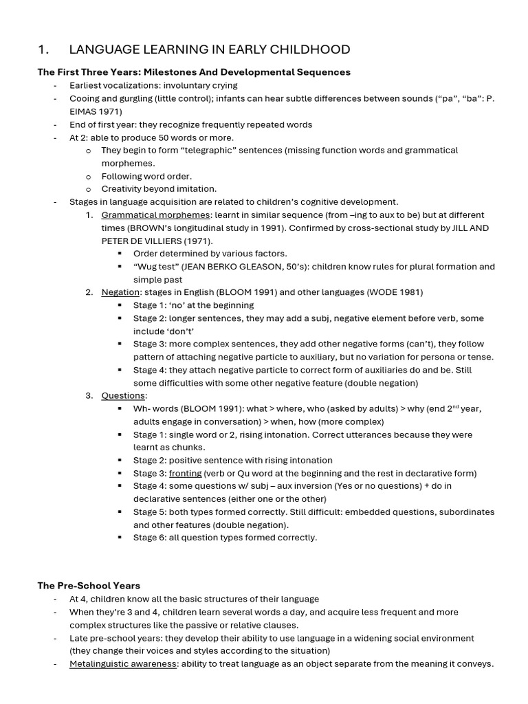 1. Language Learning in Early Childhood | PDF | Language Acquisition ...