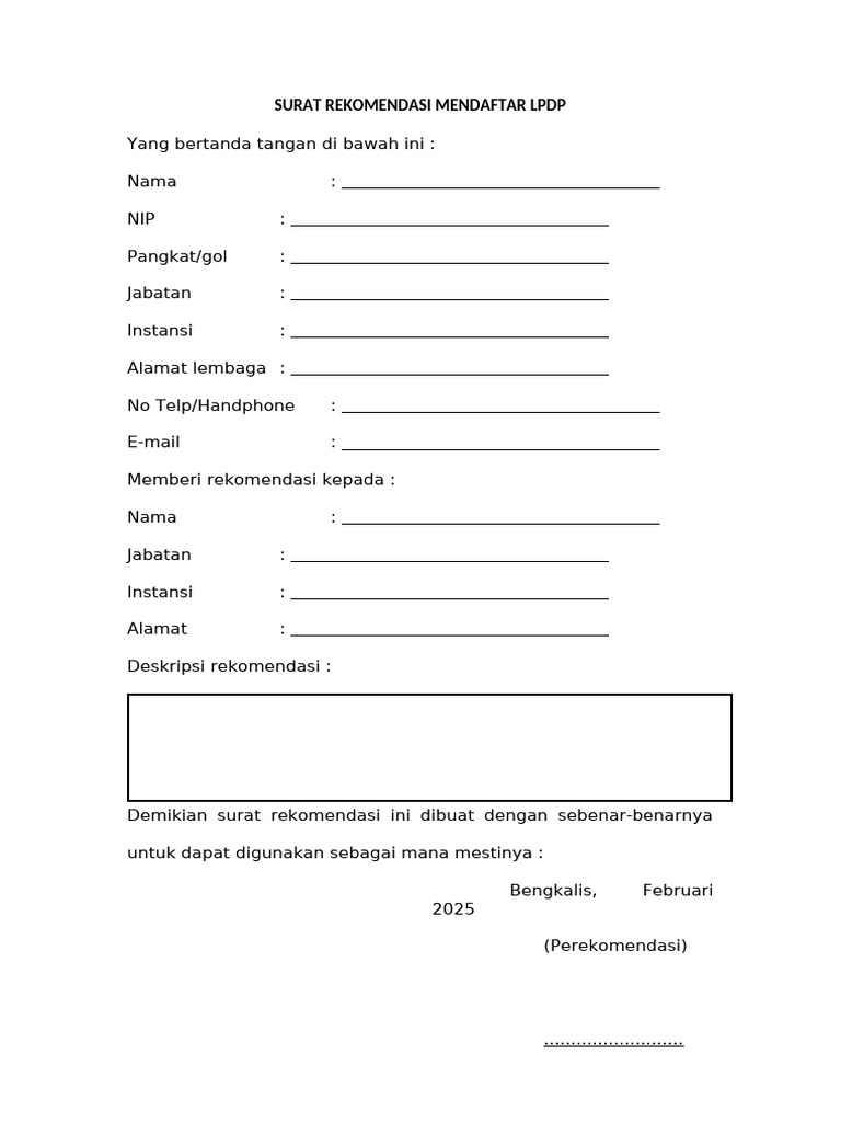 Surat Rekomendasi Mendaftar LPDP | PDF