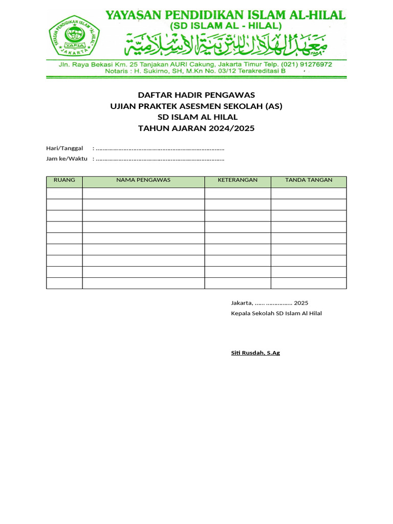 Daftar Hadir Pengawas | PDF