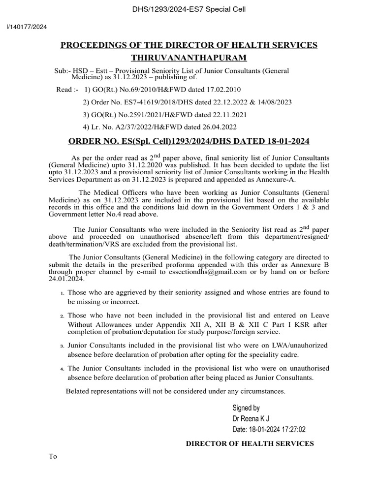 Provisional Seniority List 2023: Junior Consultants in General Medicine ...