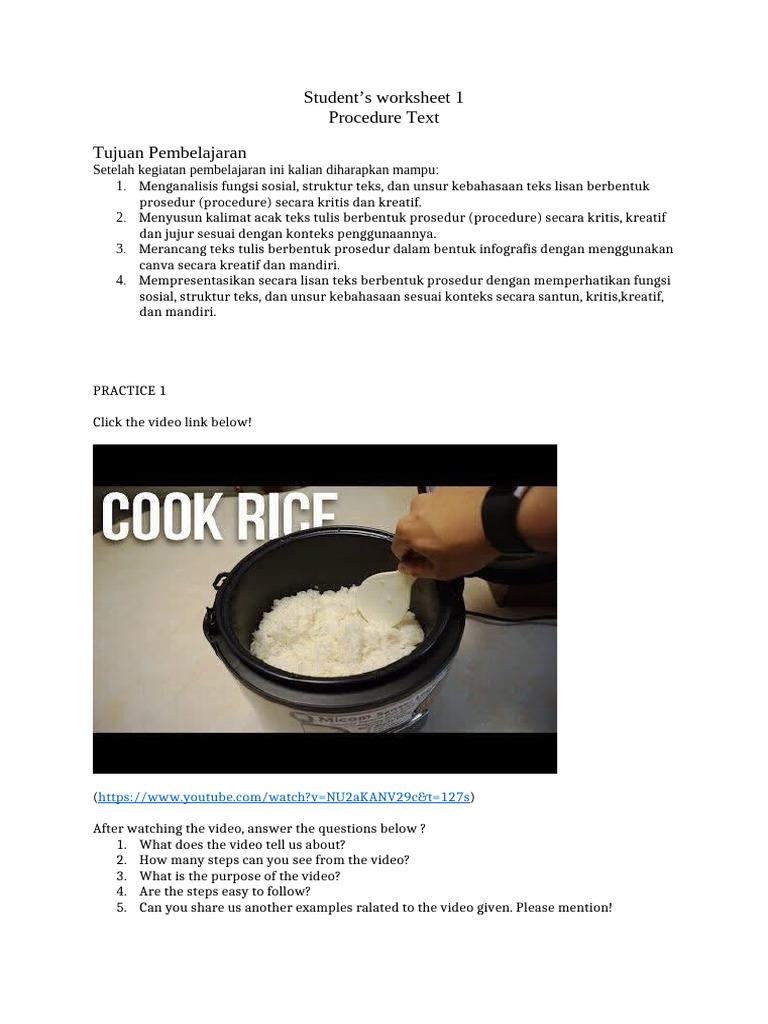 Student'worksheet 1-Question | PDF | Pizza | Foods