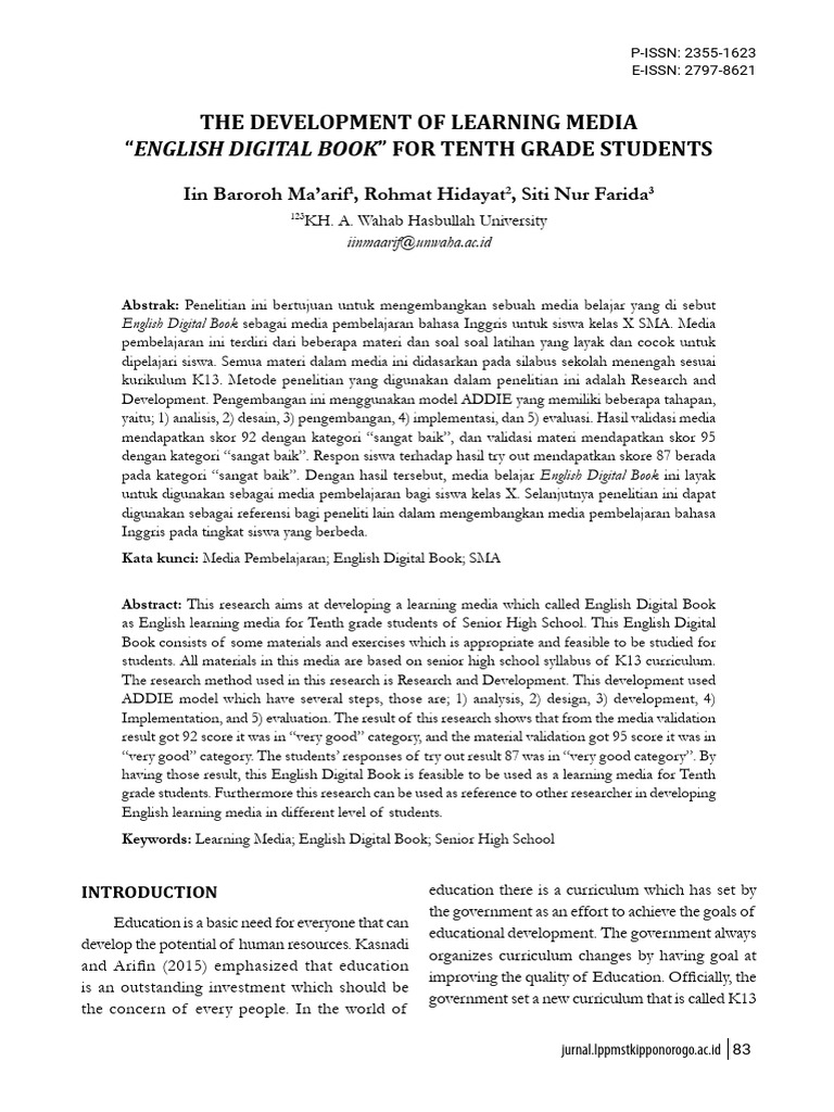 The Development of Learning Media English Digital Book For Tenth Grade ...