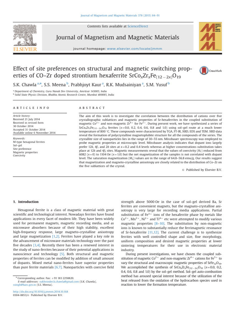 2015 JMMM Moss | PDF | Absorption Spectroscopy | X Ray Crystallography