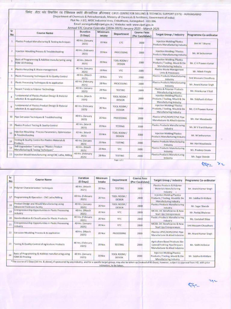 STC Calendar 2024-25 | PDF