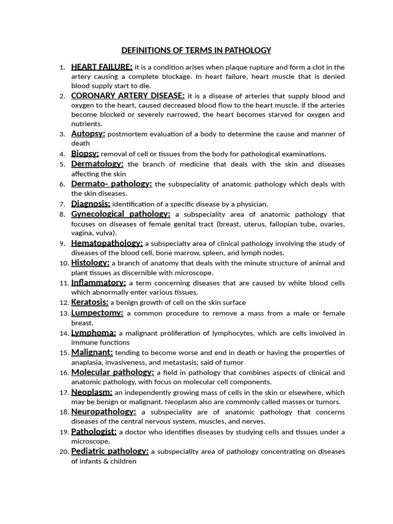 Definitions of Terms in Pathology | PDF | Pathology | Medical Specialties