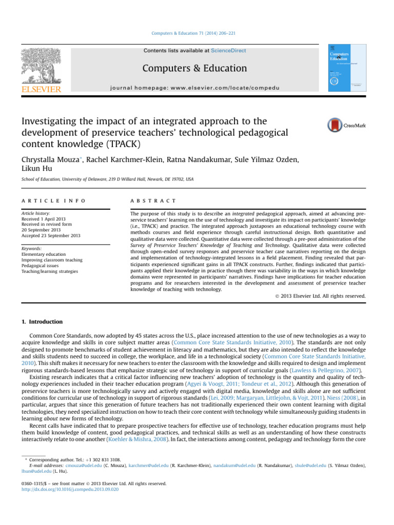 Investigating the Impact of an Integrated Approach to the Development of Preservice Teachers ...