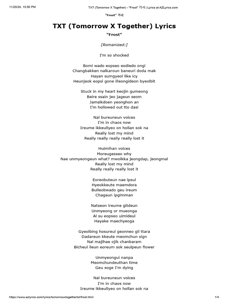 TXT (Tomorrow X Together) - _Frost_ 가사 _ Lyrics | PDF