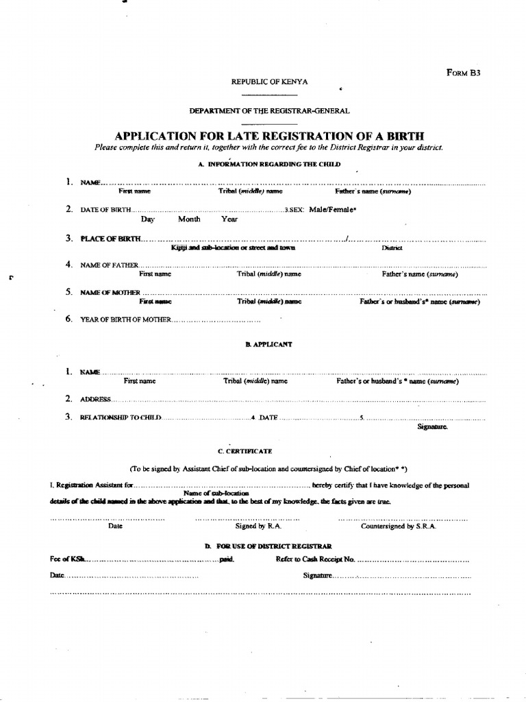 Application For Late Registration For A Birth | PDF
